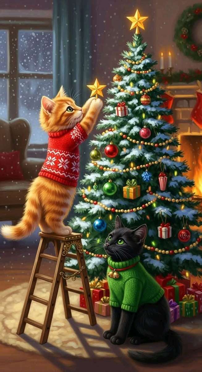 Cats Christmas tree - online puzzle