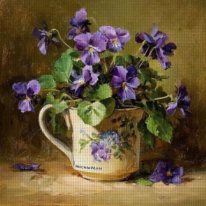 a bouquet of violets in a cup - online puzzle