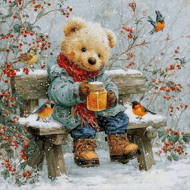 teddy bear on a bench - online puzzle