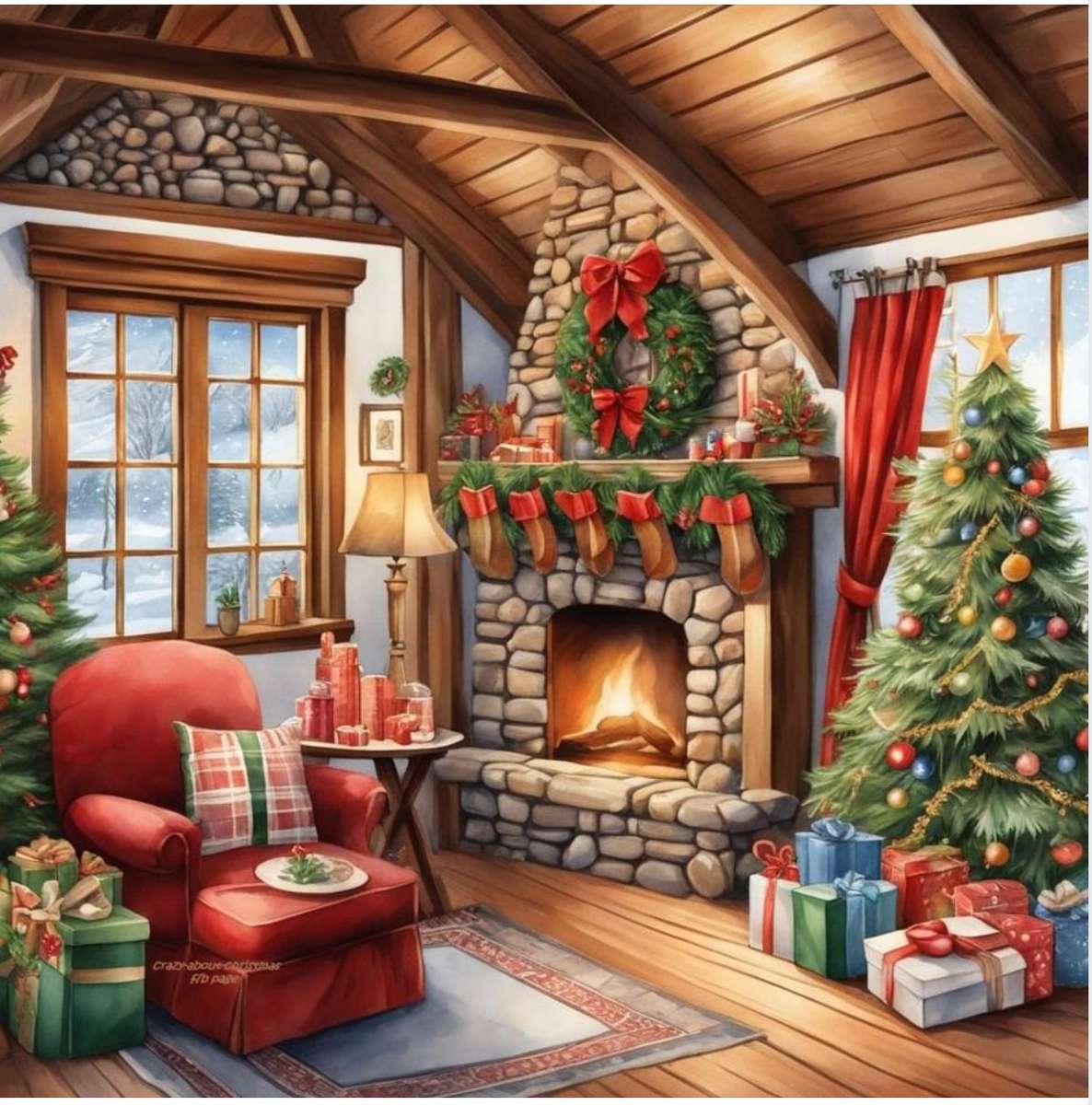 Cozy Christmas at home with warm hearth. - online puzzle