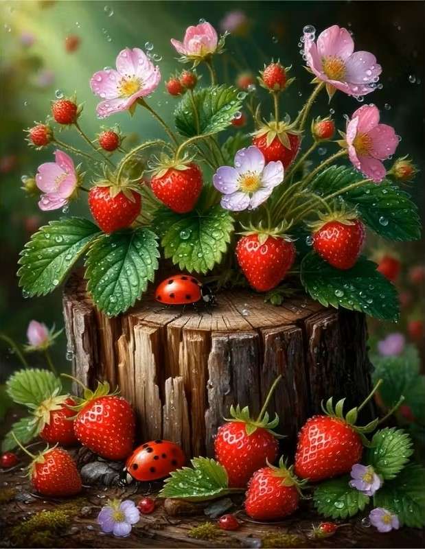 kwitnące truskawki - puzzle online