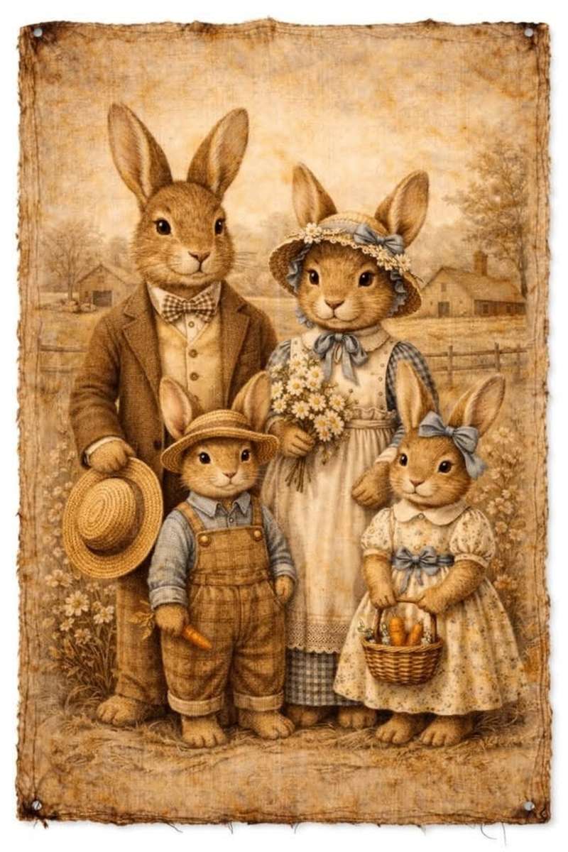 family photo with rabbits - online puzzle
