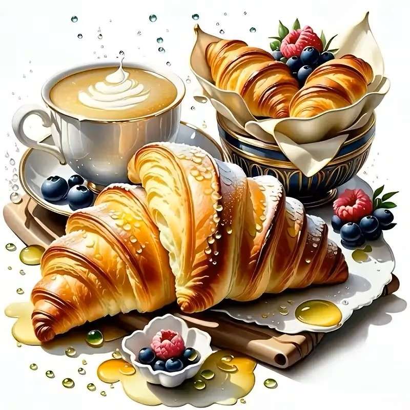Coffee with a French croissant - online puzzle