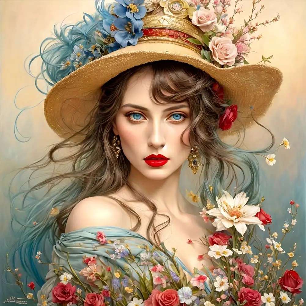 Graceful woman with hat - online puzzle