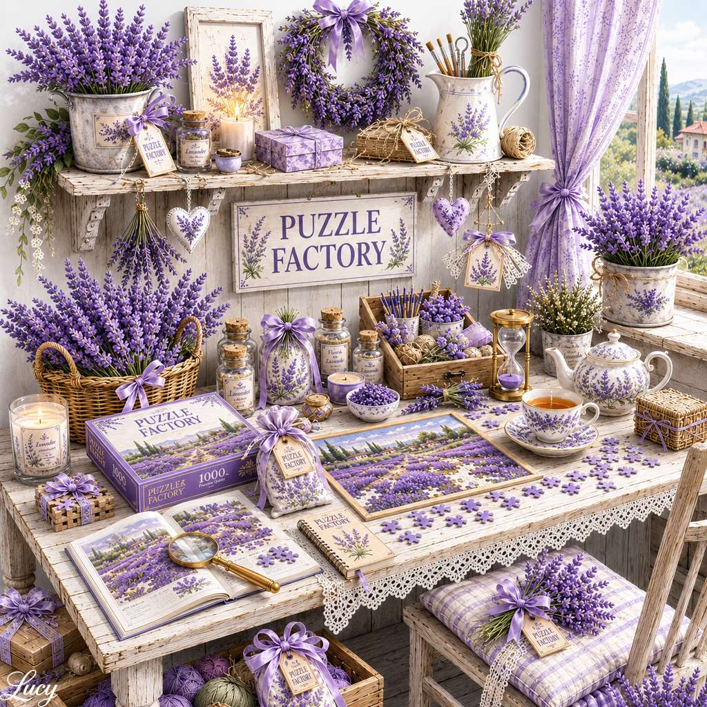 Puzzle-Workshop zum Thema Lavendel in einem Cottage - Online-Puzzle