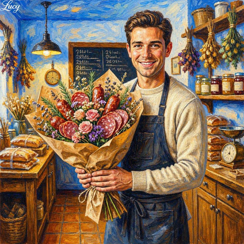 Rustic shop with floral bouquet - online puzzle