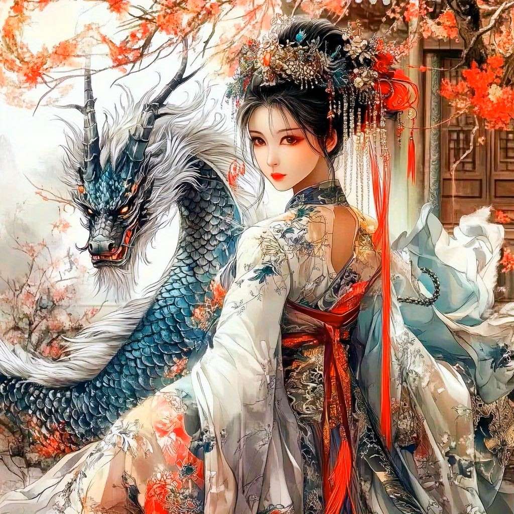 princess and dragon - fantasy scene - online puzzle