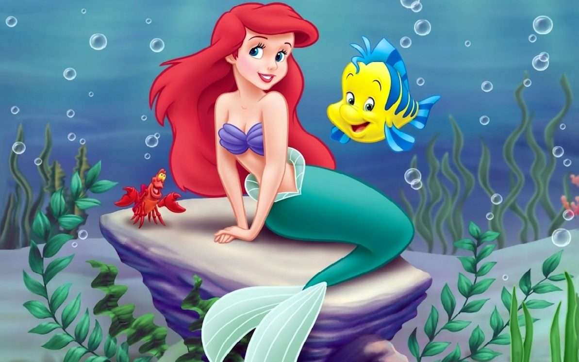 Mała syrenka Ariel i rybka - puzzle online