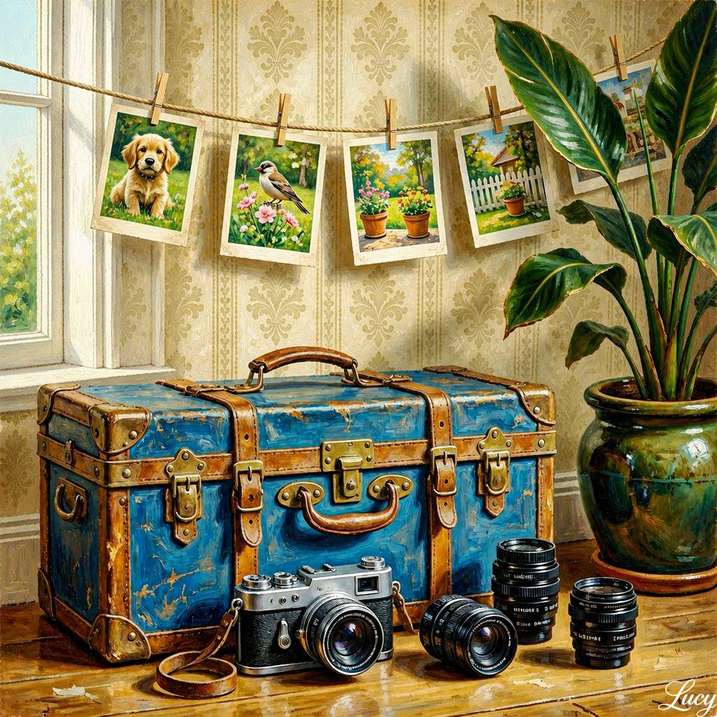 Kącik vintage z wystawą fotografii - puzzle online